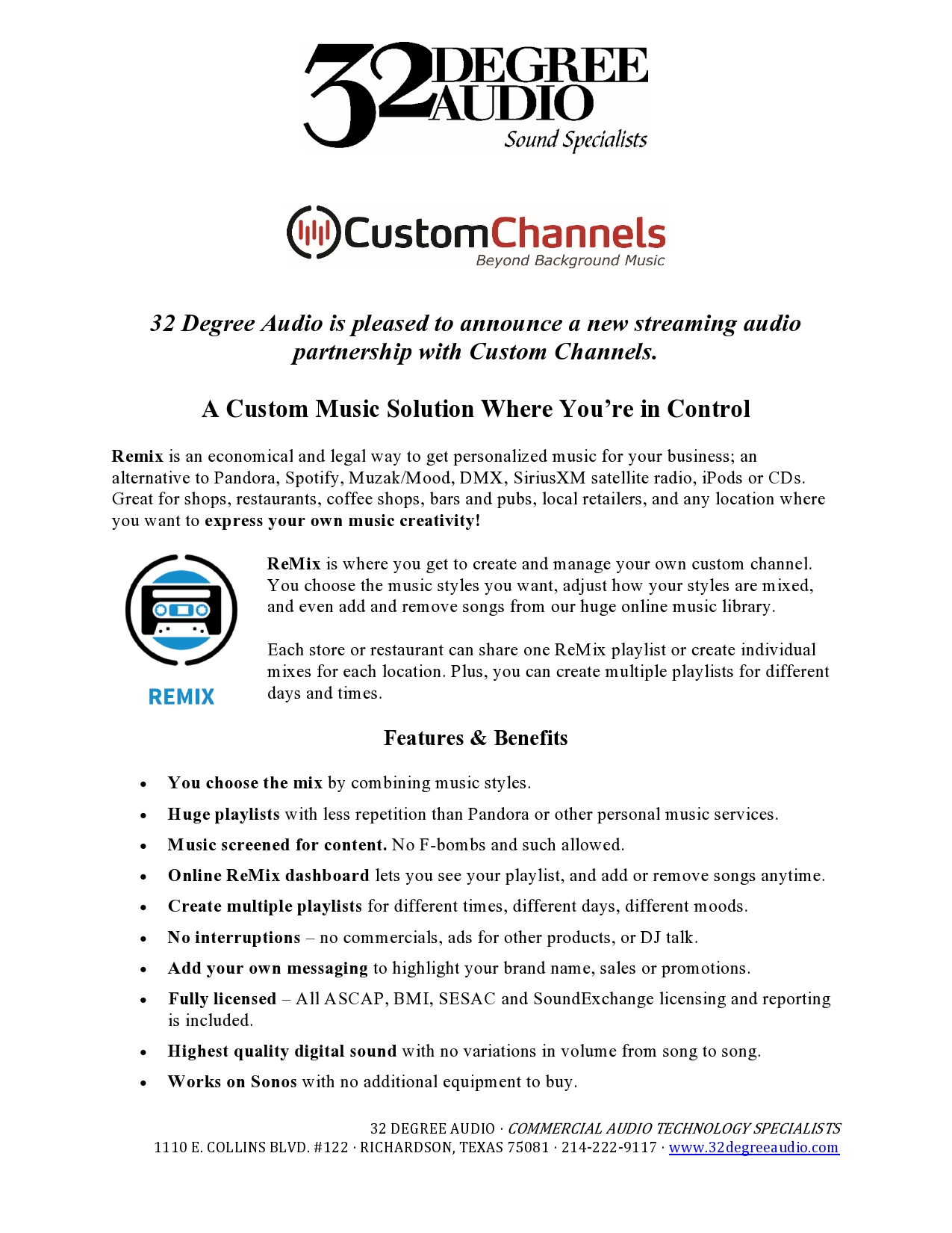 New Partnership With Custom Channels 32 Degree Audio